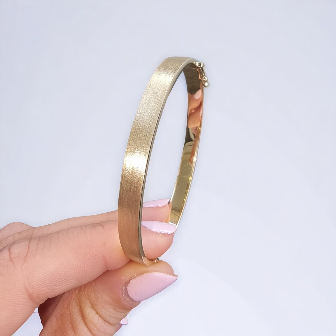 6.00mm Hinged Bracelet, 14K Gold Brushed Bangle Bracelet, Personalized ...