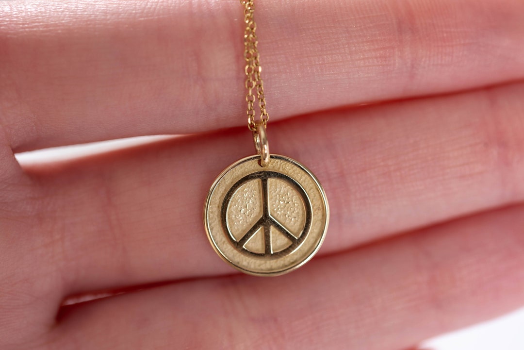 Peace Symbol Necklace, Peace Necklace, 14k Gold Necklace, Personalized ...