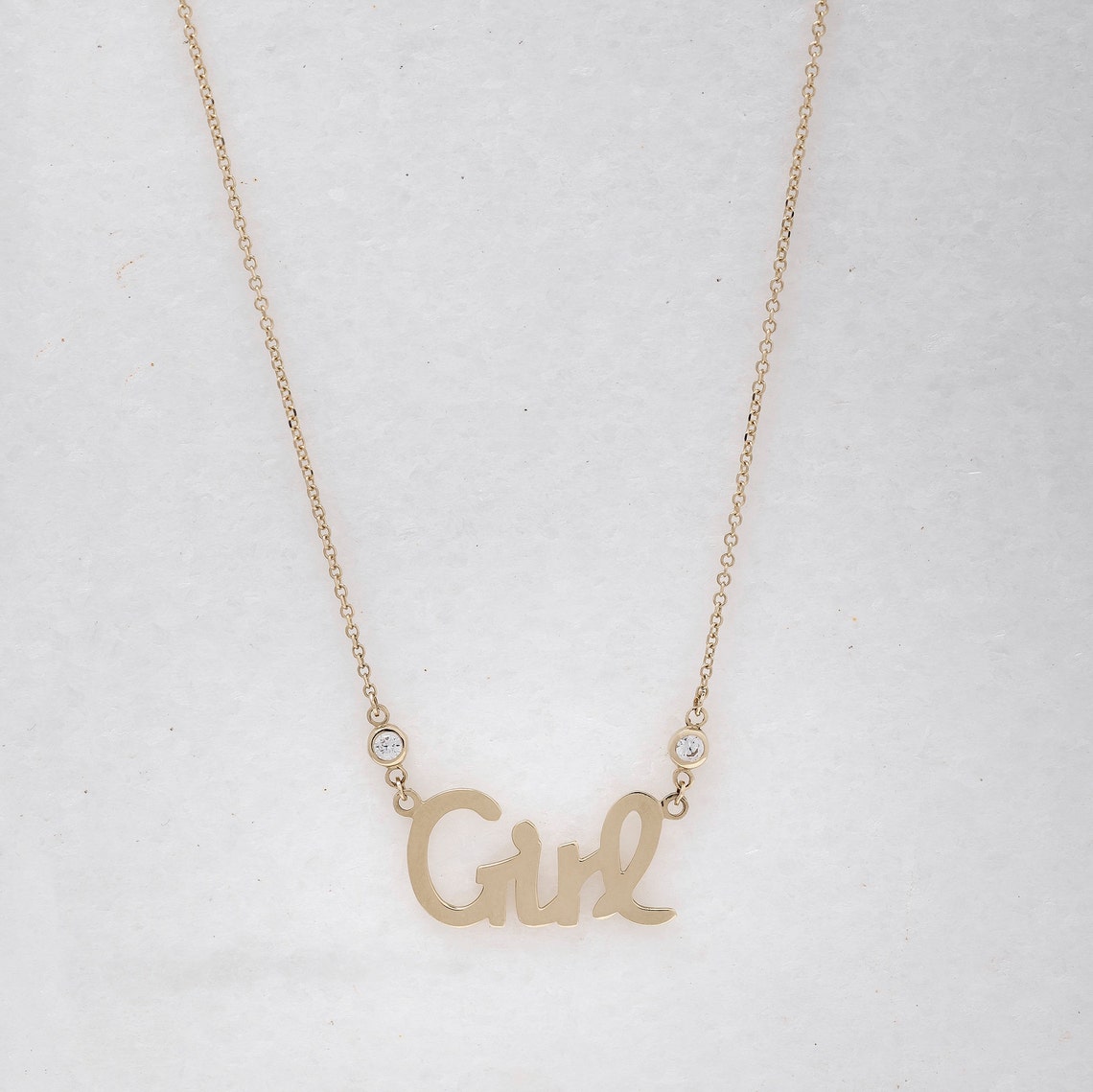 Script Necklace Girl Necklace Nameplate Necklace CZ | Etsy