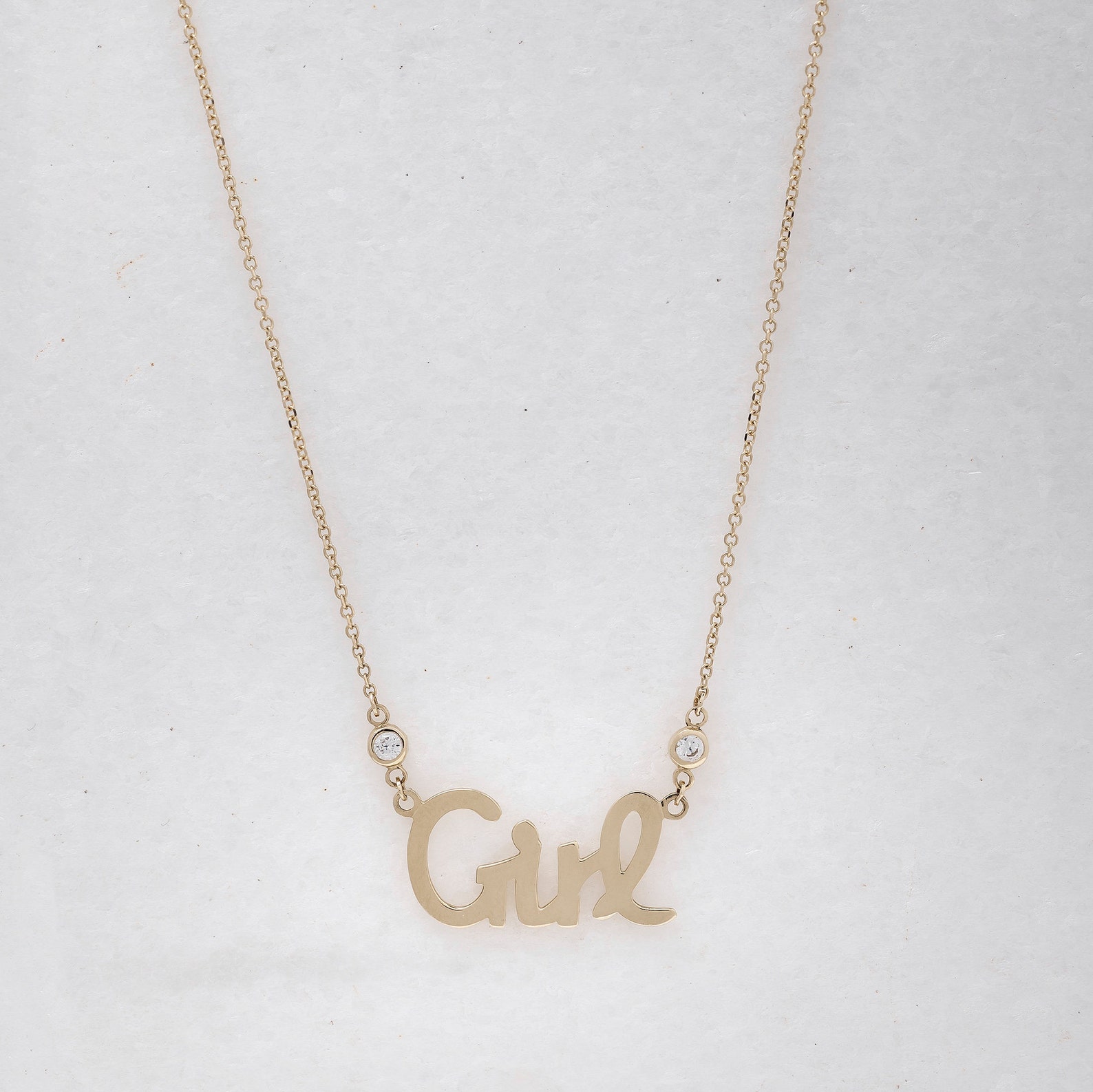 Script Necklace Girl Necklace Nameplate Necklace CZ - Etsy