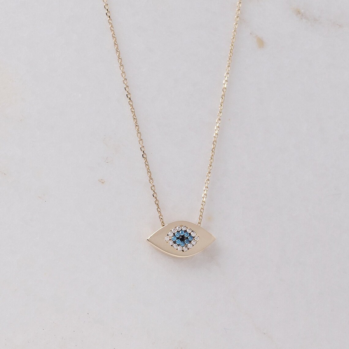 Oval Lucky EyeGold Eye Necklace with CZEvil Eye AmuletGood | Etsy