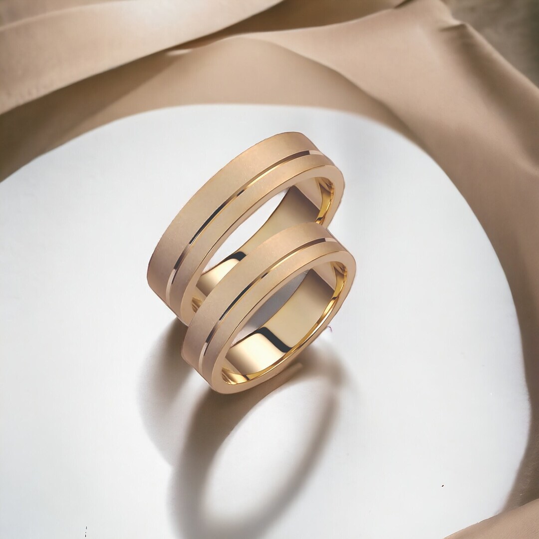 5mm Wedding Bands Set, Matte Gold Rings, Minimalist Bands, Wedding Band ...