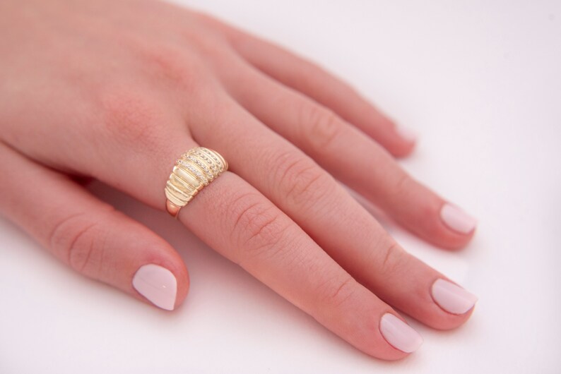 Croissant Ring CZ Croissant Ring Thick Dome Ring Ribbed - Etsy