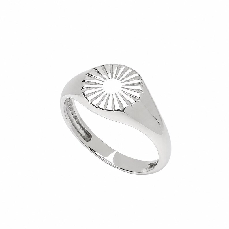 14k Solid Gold Sun Signet Ring: Dainty Sunshine Ring - Etsy