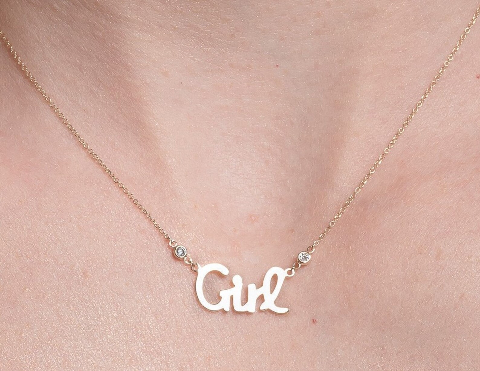 Script Necklace Girl Necklace Nameplate Necklace CZ - Etsy