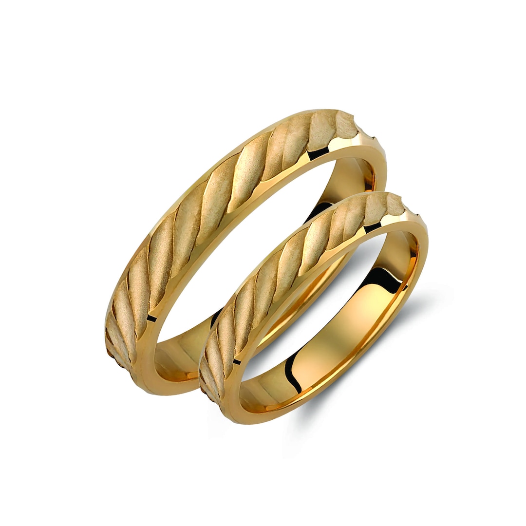 Gold Wedding Band, Wedding Bands Set, Matching Rings, Engrave Band Ring ...