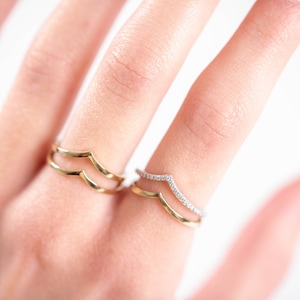 Double Chevron Ring, 14k Solid Gold Ring, V Shaped Ring, Double V Ring ...