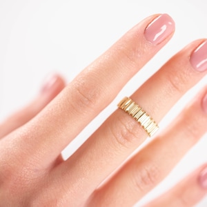 Ribbed Ring, 14k Solid Gold Ring, Vintage Art Deco Ring, Gold Ribbed ...