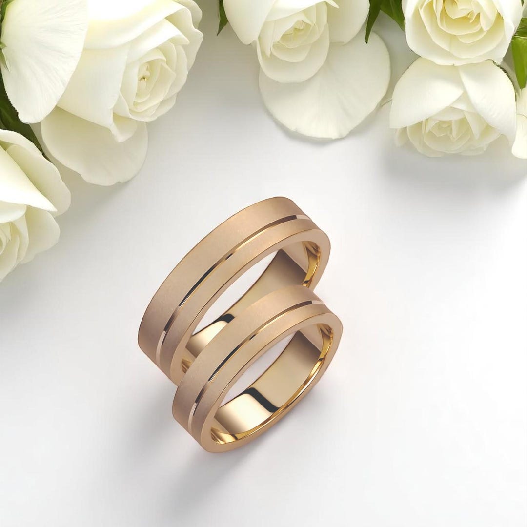 5mm Wedding Bands Set, Matte Gold Rings, Minimalist Bands, Wedding Band ...