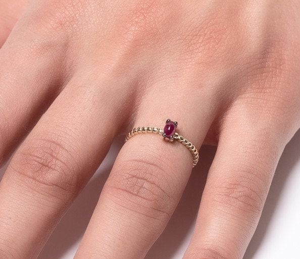 14K Ruby Ring Beaded Ring Dainty Ring Ruby Solitaire Ring | Etsy
