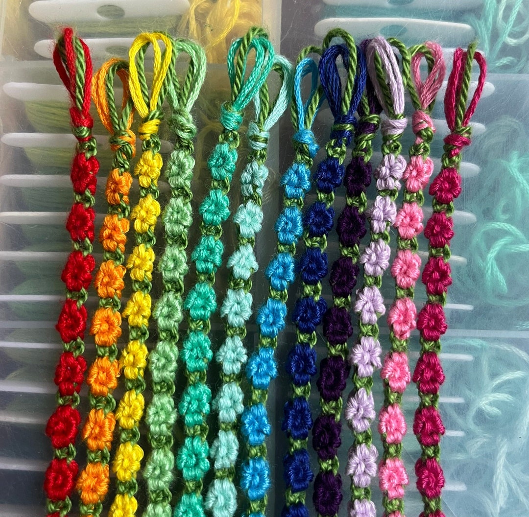 Customisable Knotted Flower String Friendship Bracelet - Etsy