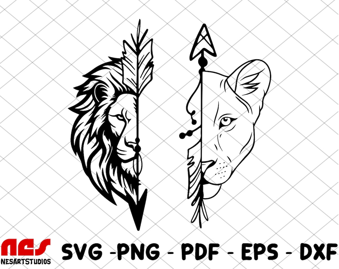 Floral Arrow Lion, Lion Head SVG, Lion Flower Svg, Boho Lion Svg, Wild ...