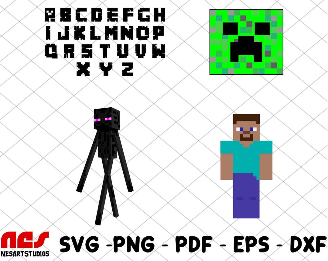 Minecraft Font, Minecraft Svg, Creeper Svg, Enderman Svg, Steve Svg ...
