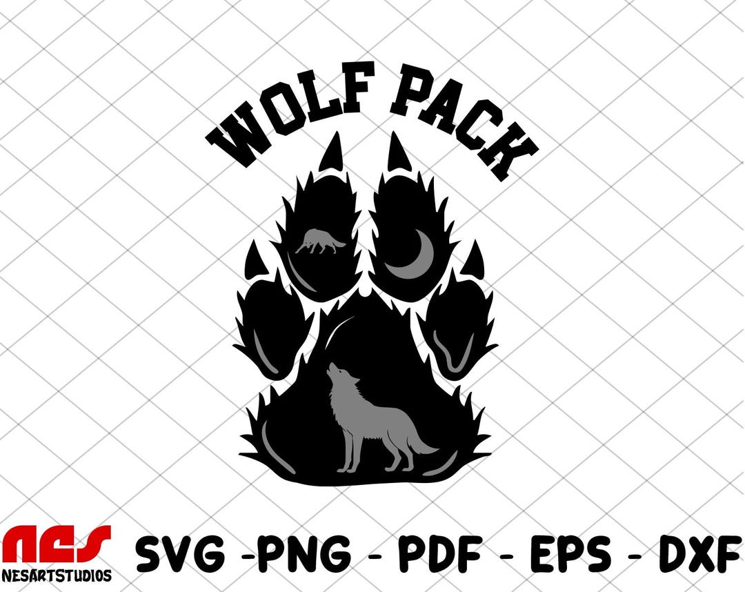 Wolf Pack Paw Print SVG, Wolf Head Silhouette (digital Files) - Etsy