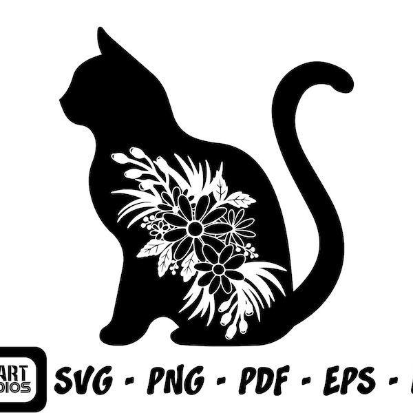 Floral Cat Svg - Etsy