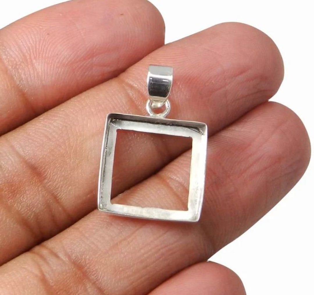 925 Sterling Silver Pendant Collet 4mm to 20mm Square Rose Cut Gemstone ...