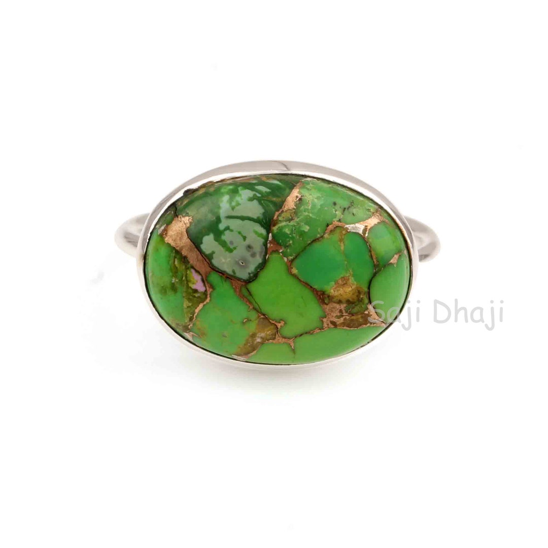 Anillo de cobre verde turquesa, anillo de plata de ley 925, anillo de ...