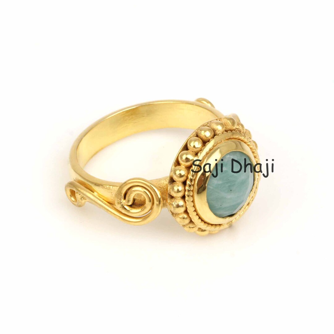 Amazonite Ring, 925 Sterling Silver Ring, Gold Plated, Handmade Silver ...