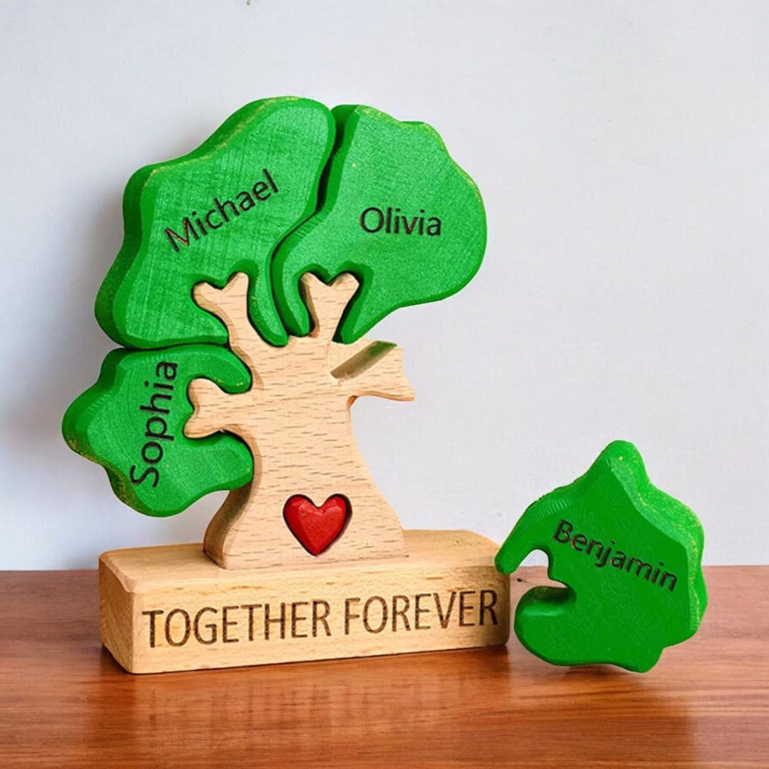 Wooden Tree Family Puzzle - Family of 4 Christmas Gift - Personalised ...