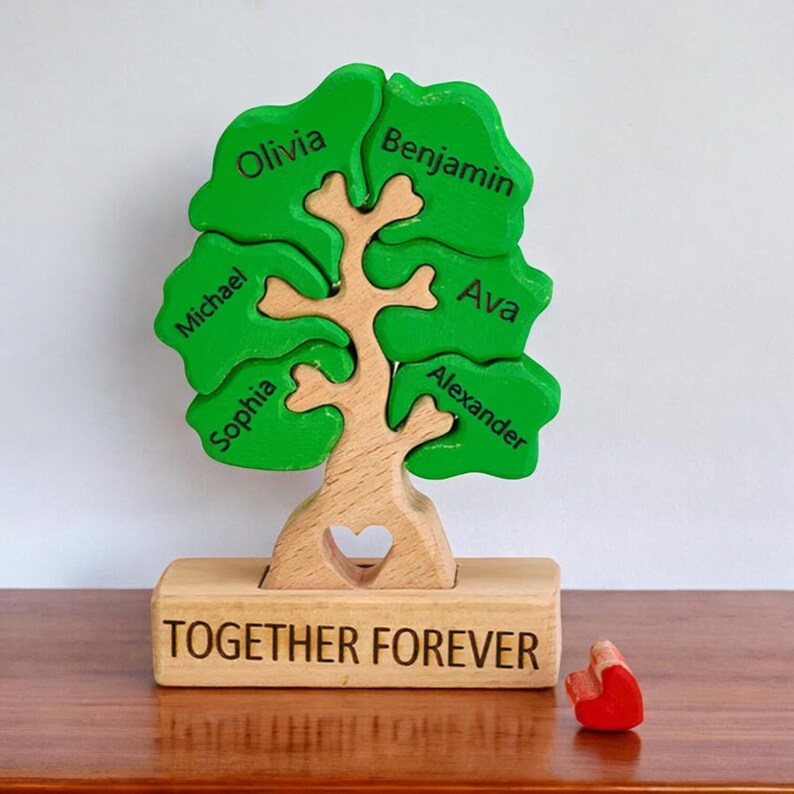 Wooden Tree Family Puzzle Family of 4 Christmas Gift Personalised ...