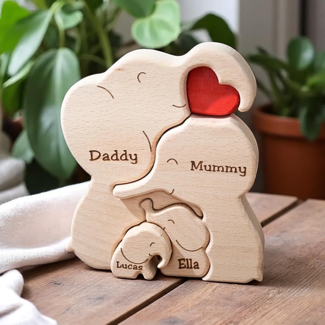 Personalised Wooden Elephant Family Puzzle, Unique Xmas Present, Family ...