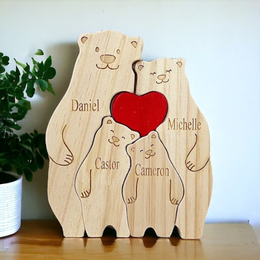 Personalised Wooden Bear Family Puzzle - Family Gift - Custom Wooden ...