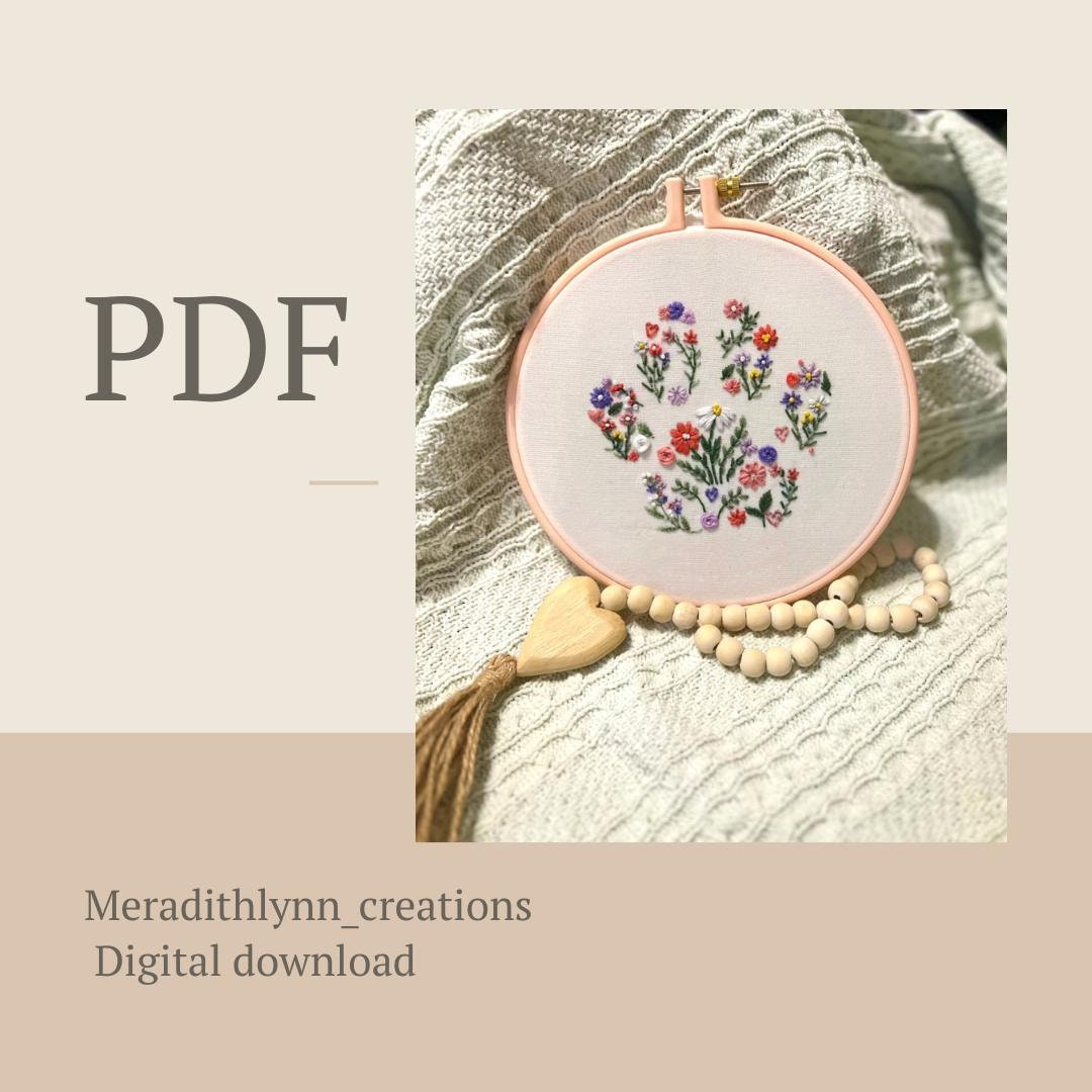 Paw Print PDF Embroidery Pattern - Etsy