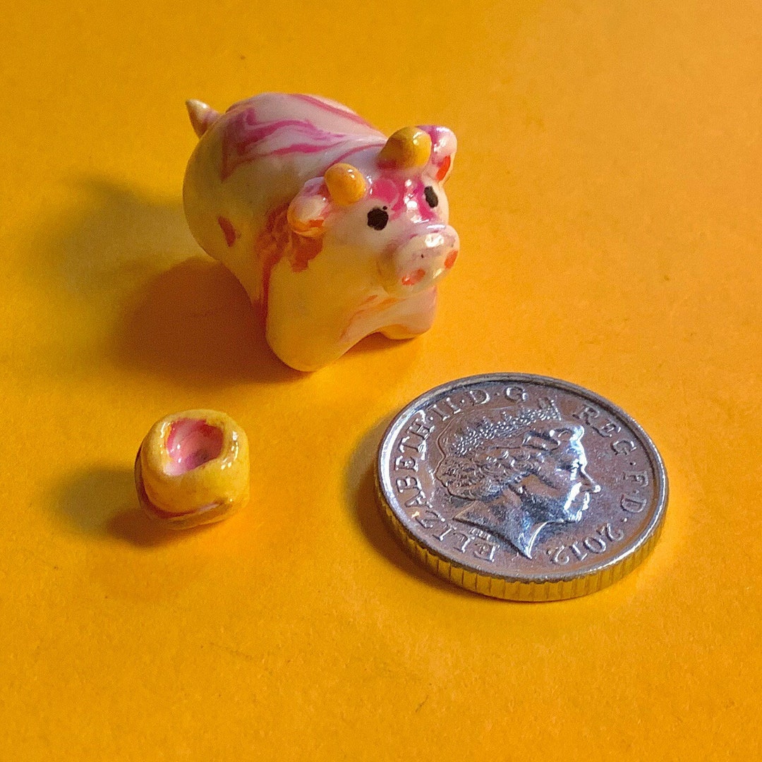 Miniature Handmade Clay Pink Cow With Milk Bucket Tiny Figurine - Etsy