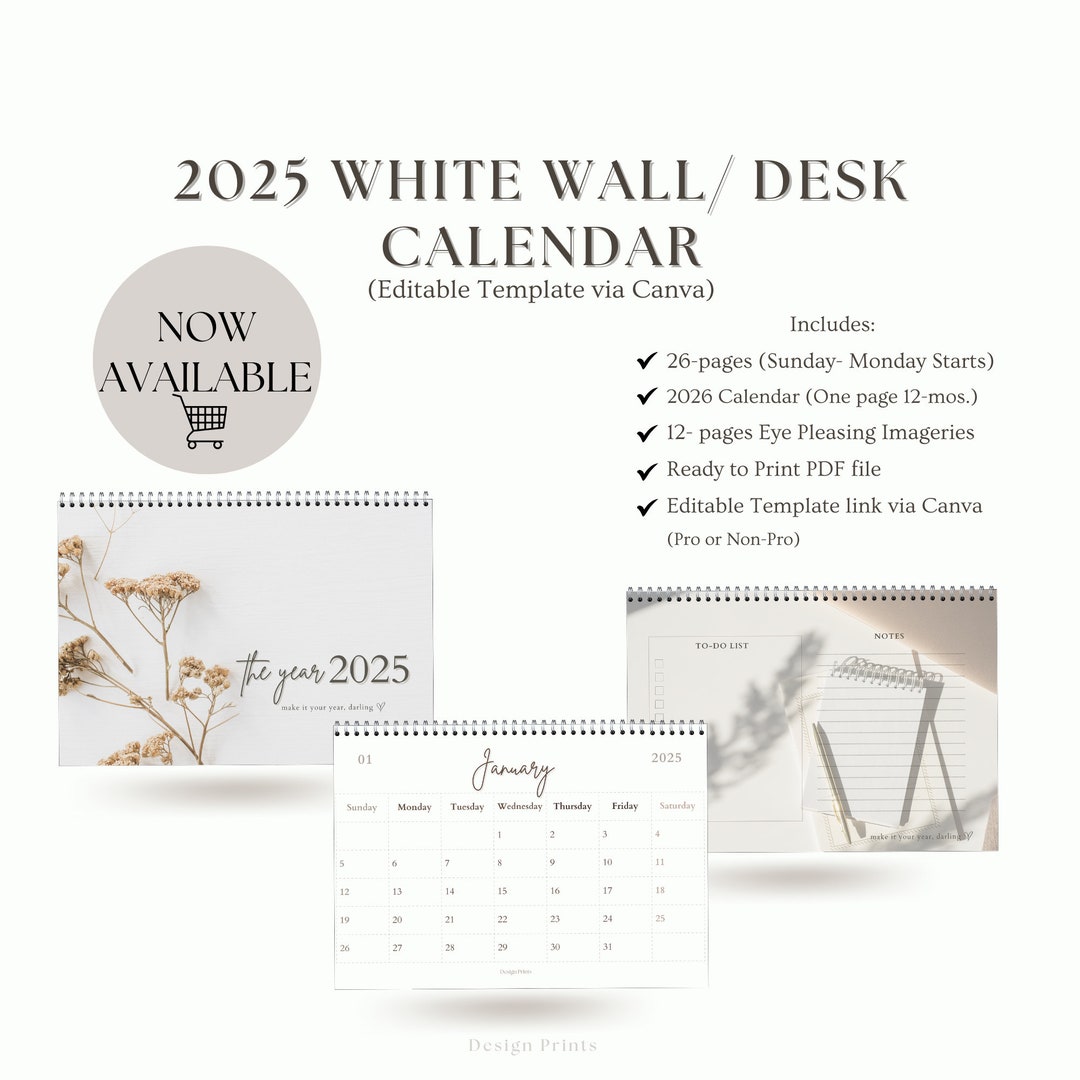 2025 White Wall / Desk Calendar White Minimalist Calendar - Etsy