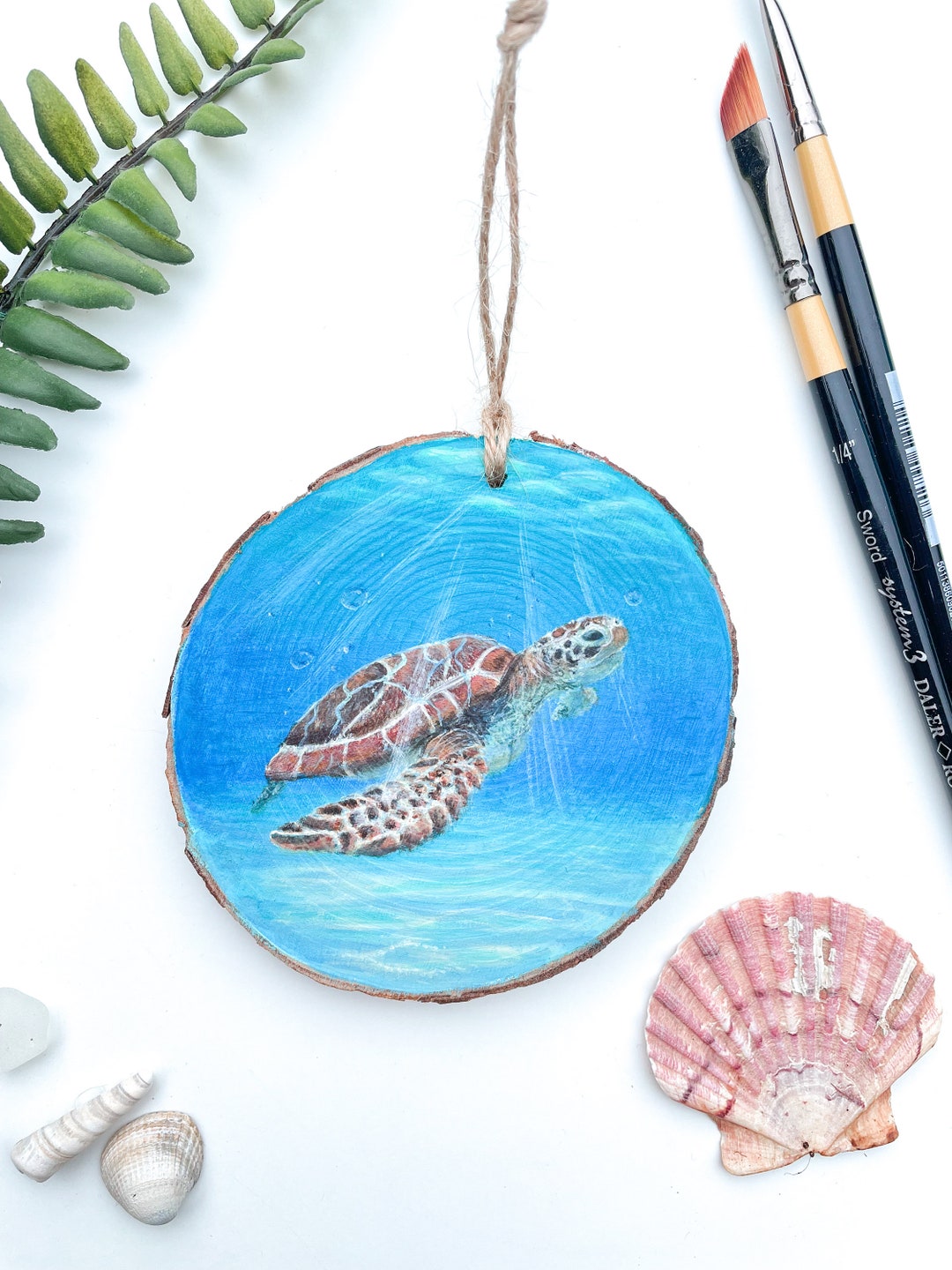 Hand-painted Sea Turtle Wooden Ornament, Ocean-inspired Coastal Decor ...