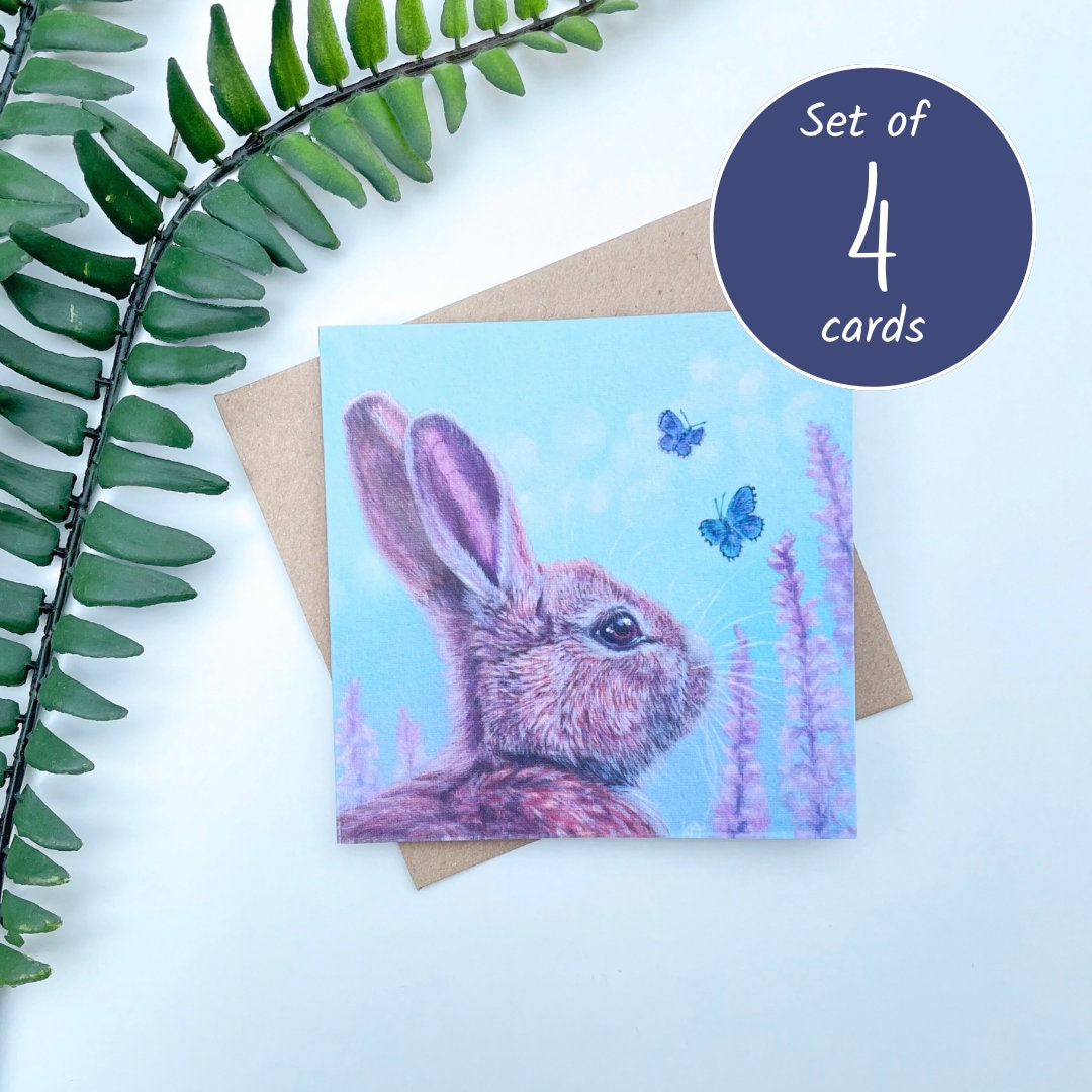 Spring Time, Bunny Rabbit Cards Pack, Set of 4 Blank Inside Cards ...