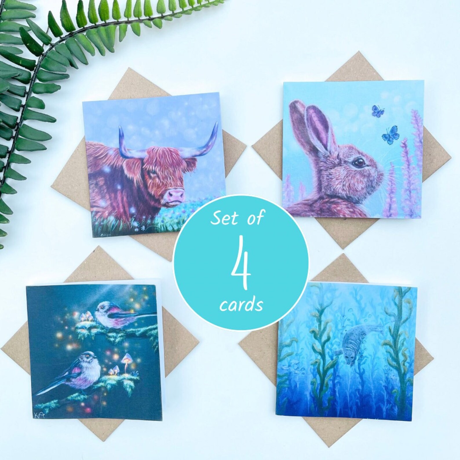 British Wildlife Greetings Card Pack, Set of 4 Blank Inside Cards ...