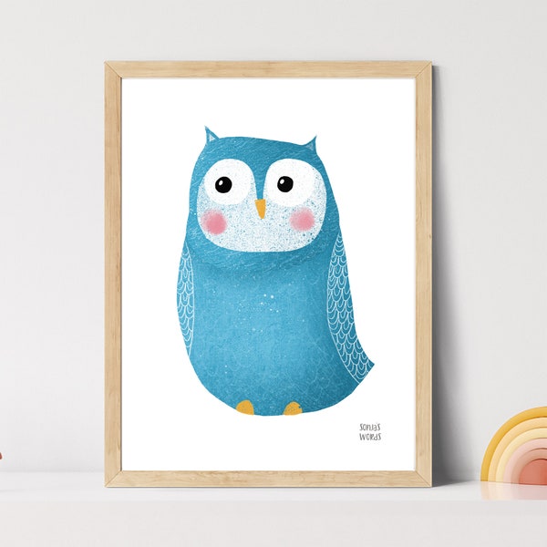 Blue Owl Print - Etsy