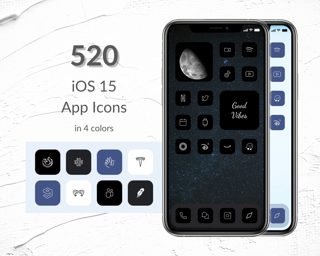 Ios 15 App Icons - 520 Shortcut Icons Bundle, Black, Blue and White ...