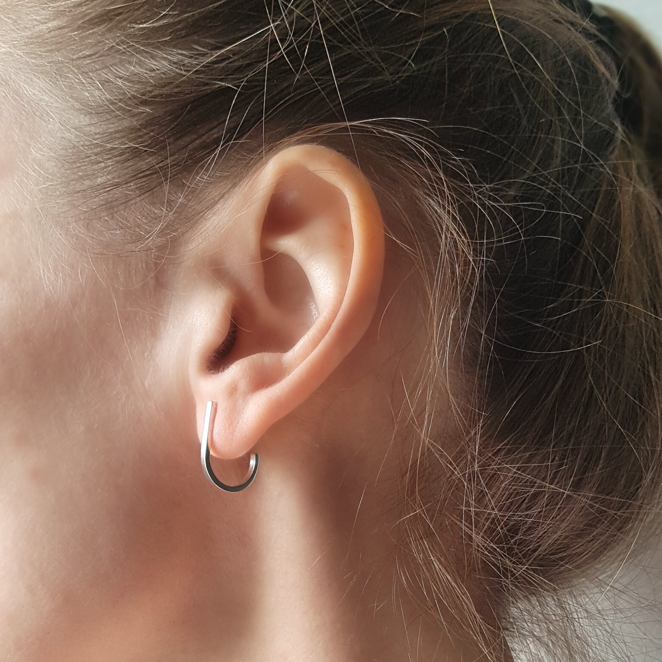 J-shaped Stud Earrings | Sterling Silver | Handmade & Custom in UK ...