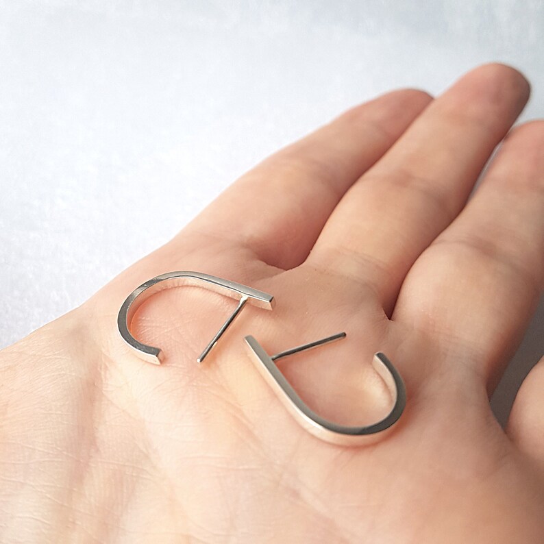 J-shaped Stud Earrings | Sterling Silver | Handmade & Custom in UK ...