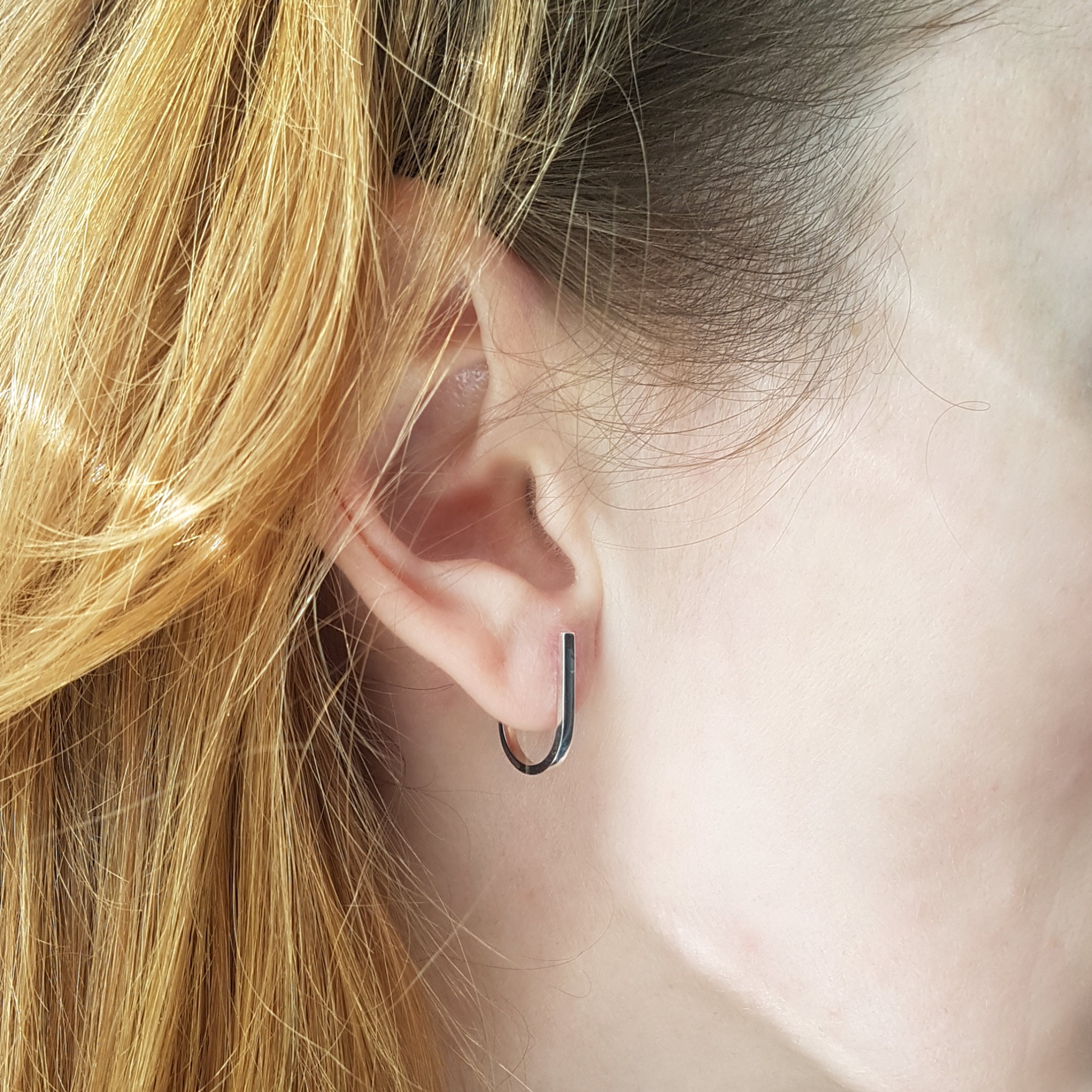 J-shaped Stud Earrings | Sterling Silver | Handmade & Custom in UK ...