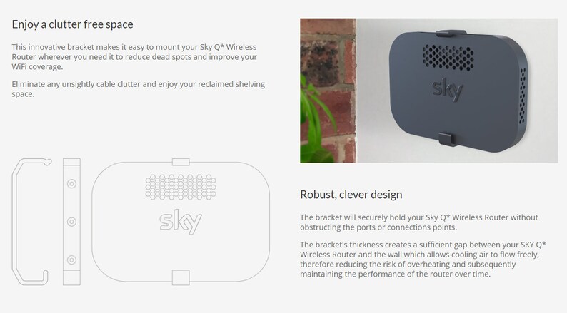 Sky Q Mini Box Holder Wall Mount Bracket, Black, Complete With Fixings ...