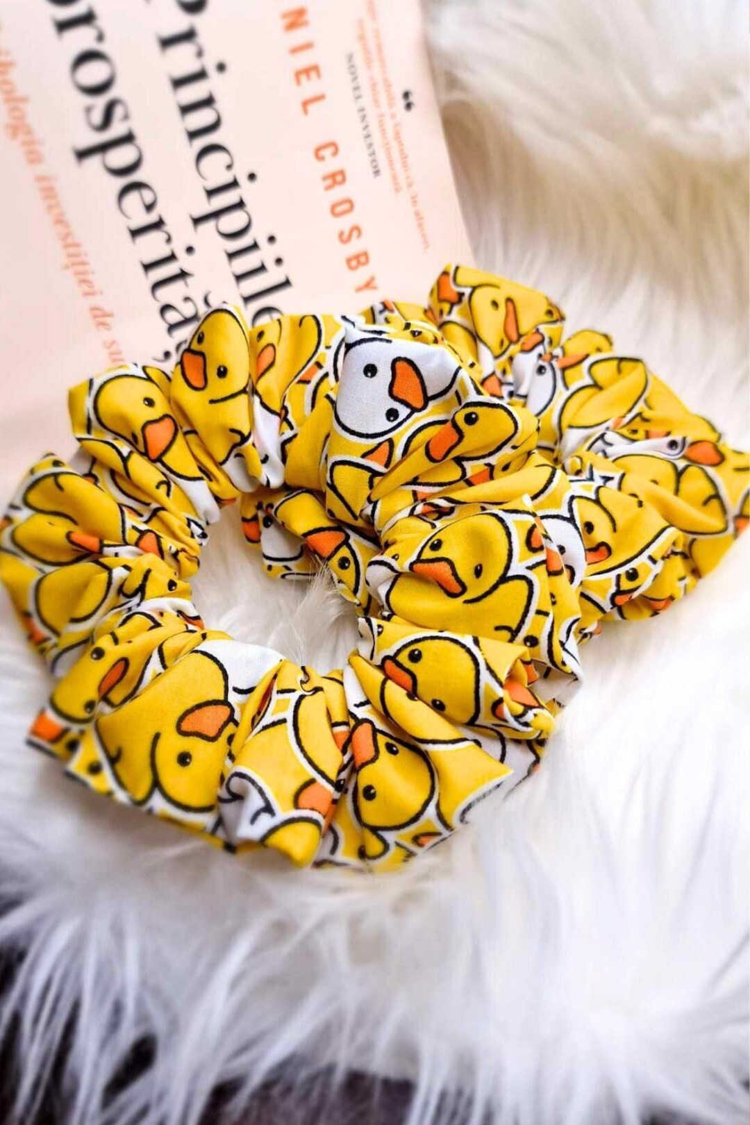 Yellow Duck Scrunchie | Novelty Print Hair Tie | Handmade Hair ...