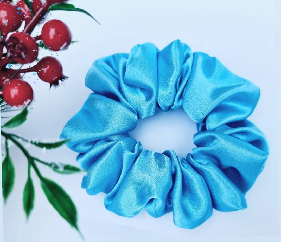 Handmade Sky Blue Satin Scrunchie: Elegant Hair Accessory - Etsy UK