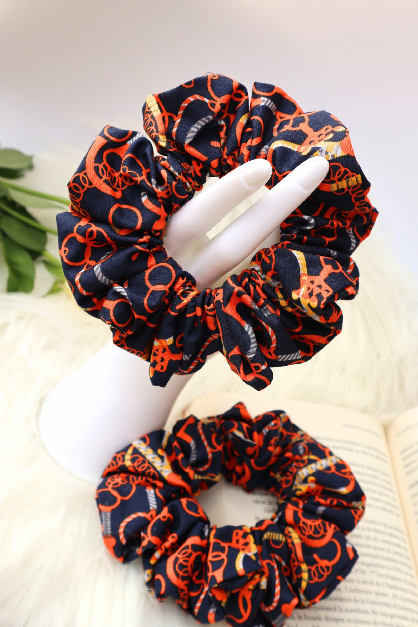 Scrunchie Hairstyles Chains and Ropes Cotton Poplin Fabric Navy Gift ...