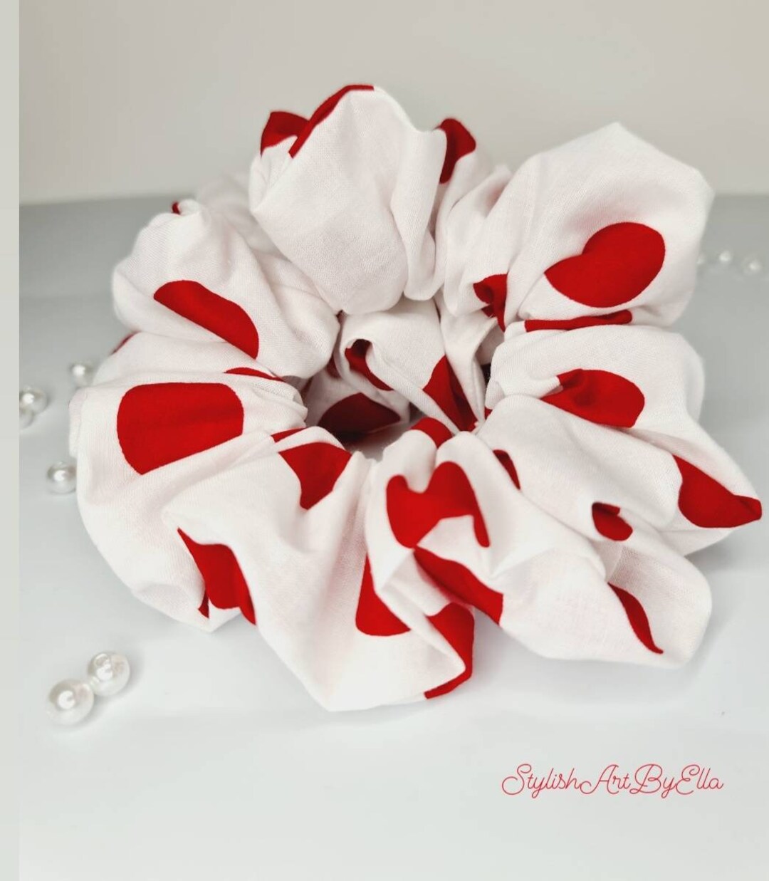 Spotty White and Red Scrunchie Hairstyles Cotton Gift Girls Handmade ...
