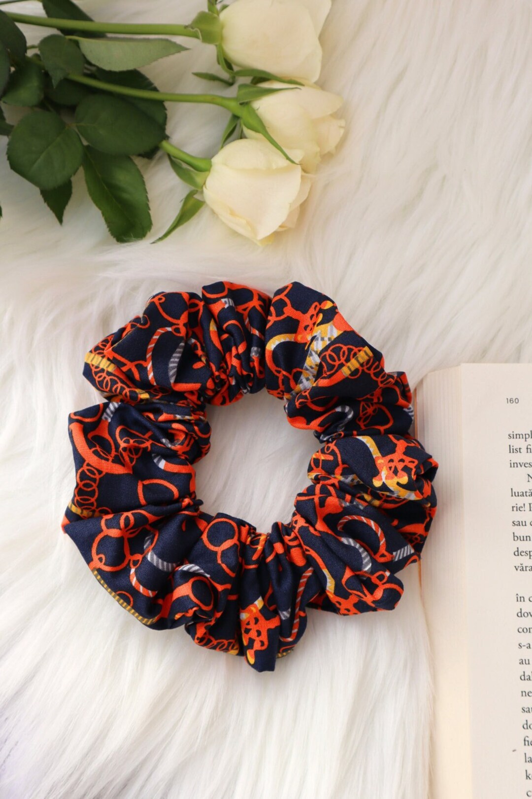 Scrunchie Hairstyles Chains and Ropes Cotton Poplin Fabric Navy Gift ...