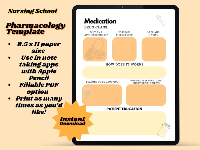 Pharmacology Medication Template | Nursing Student Guide | Medication ...