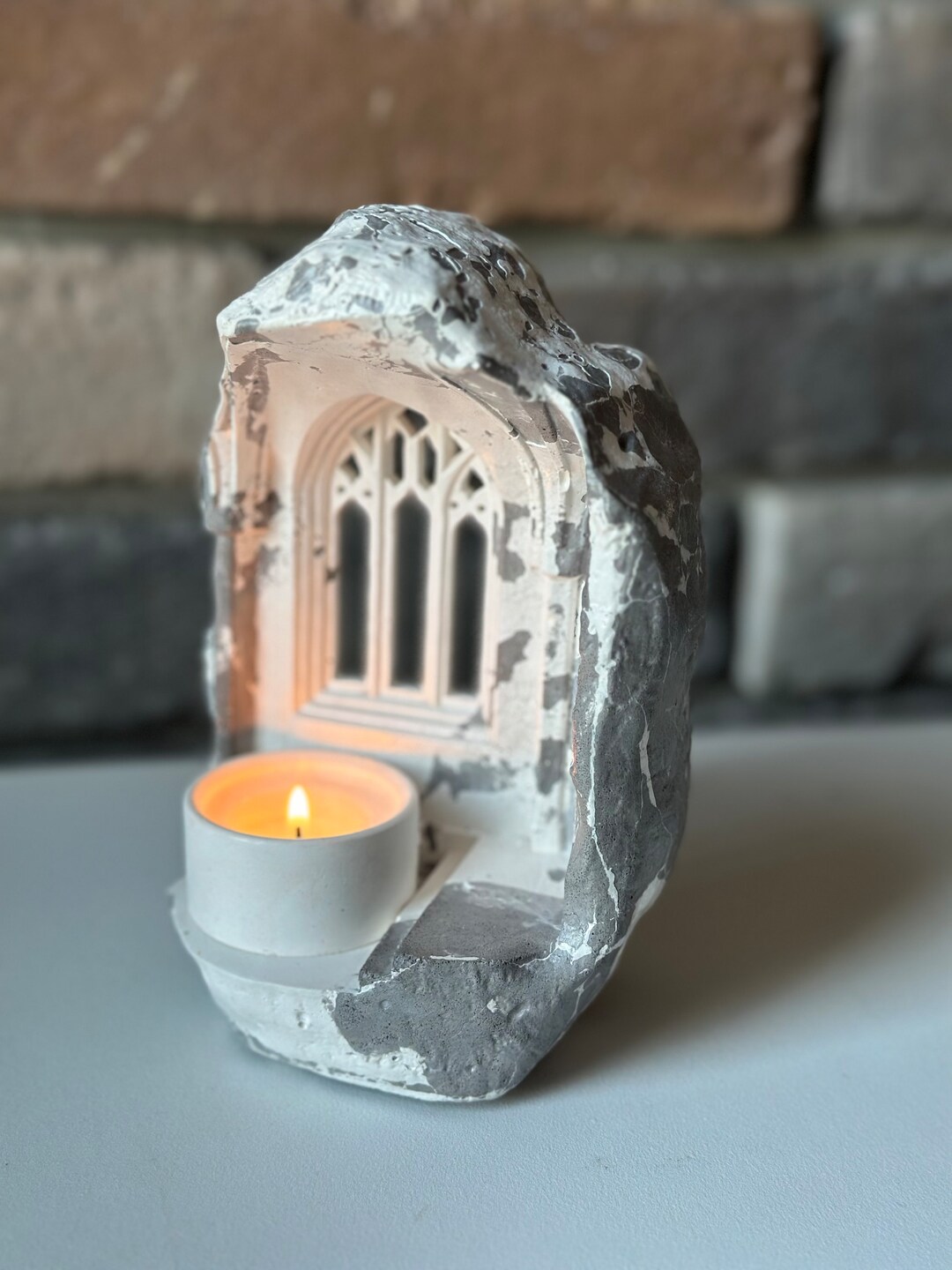 White Shabby Chic Candlestick Holder Distressed Candleholder Concrete ...