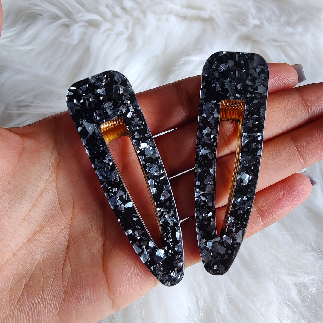 Black Hair Clips, Speckled, Sparkly, Gold Metal, Strong Hair Clip ...