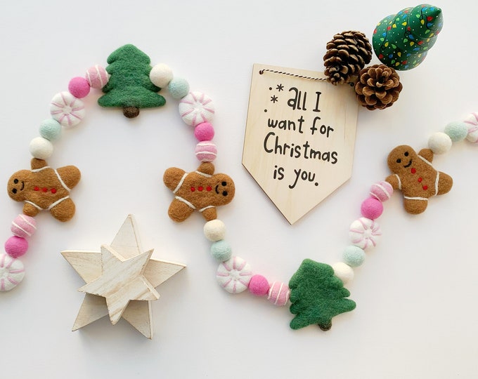 Gingerbread Man Felt Ball Garland| Gingerbread Men Garland| Felt Ball ...