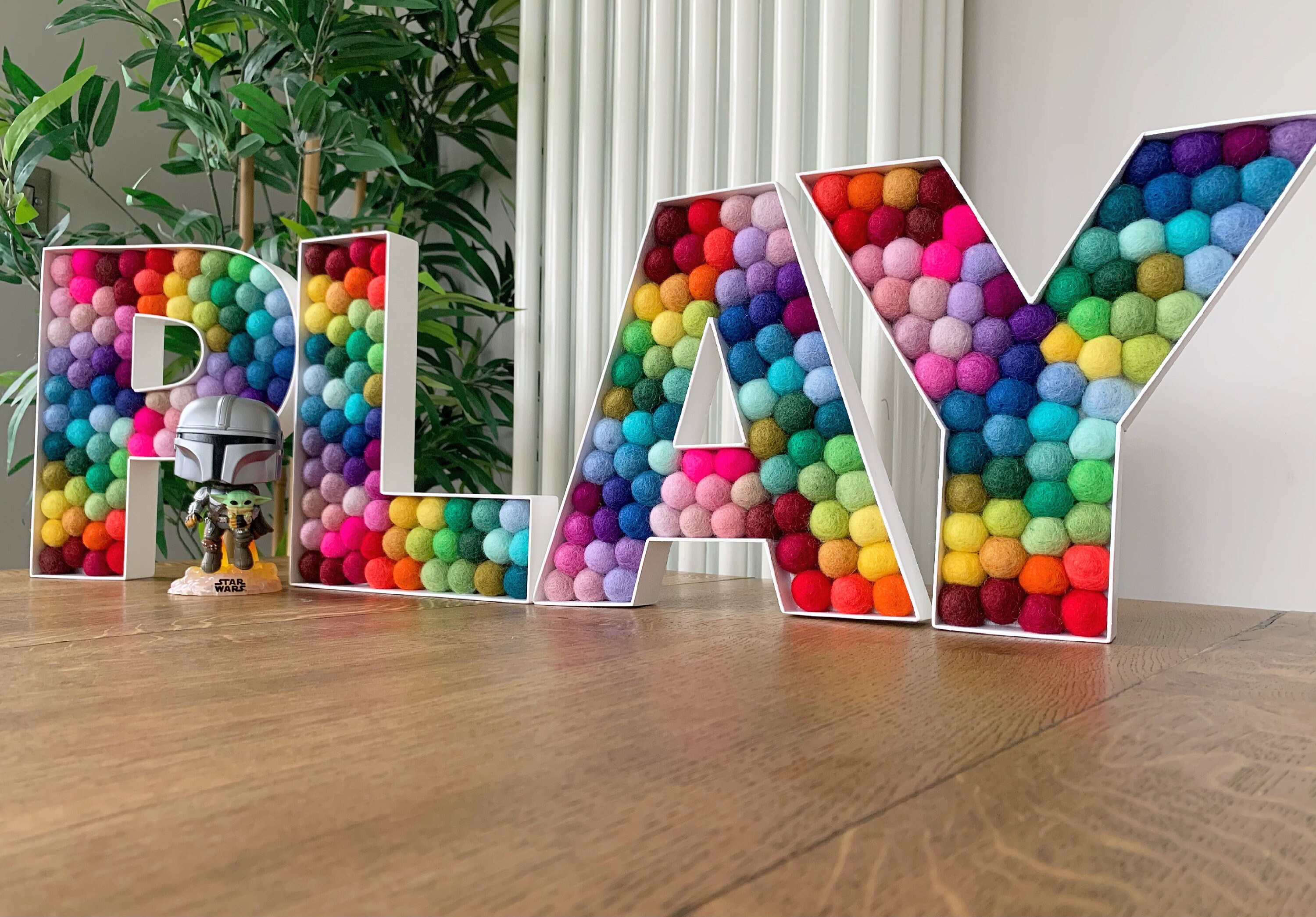 Rainbow Felt Ball Letter PLAY Wooden Fillable Letter - Etsy