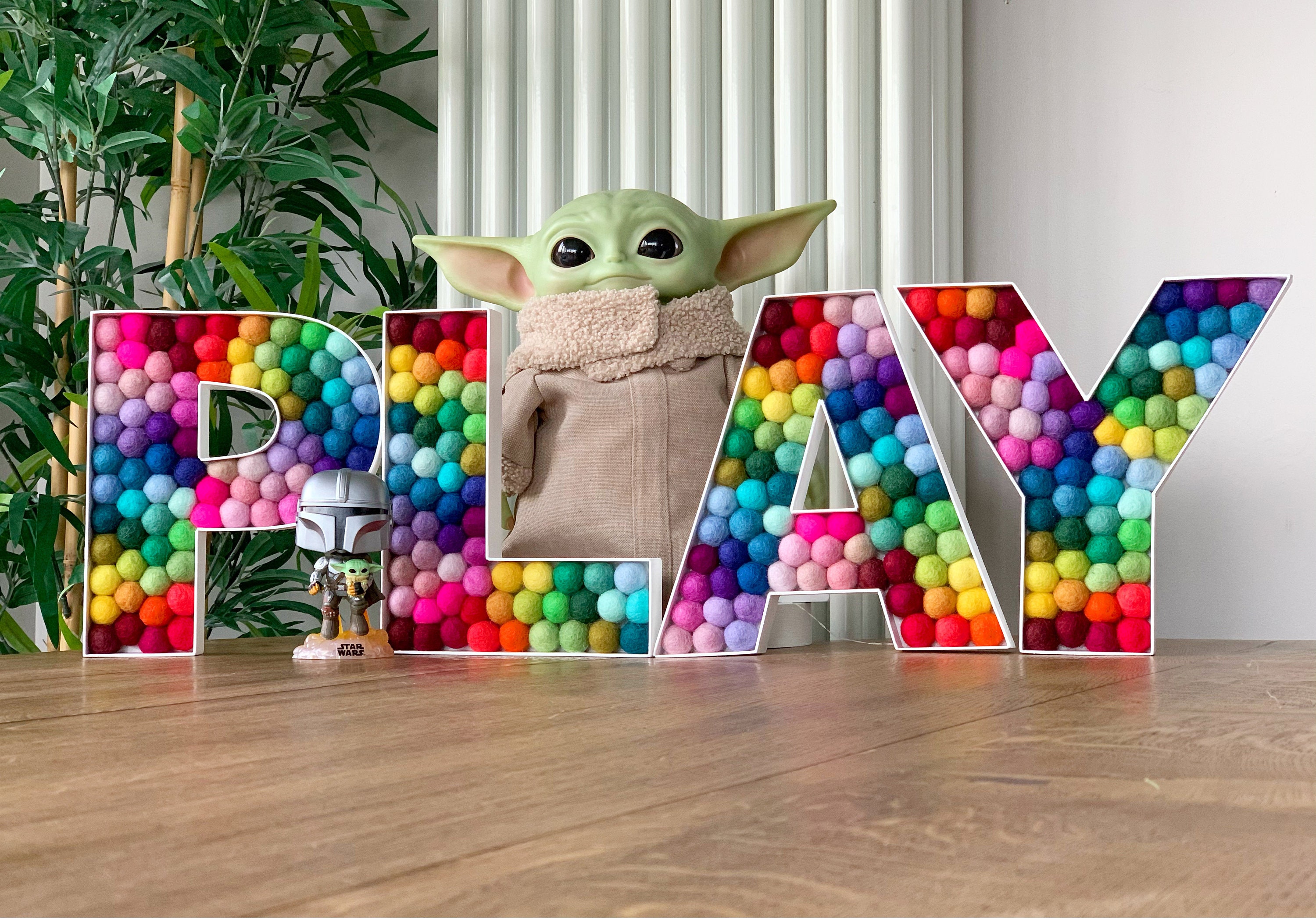 Rainbow Felt Ball Letter PLAY Wooden Fillable Letter - Etsy