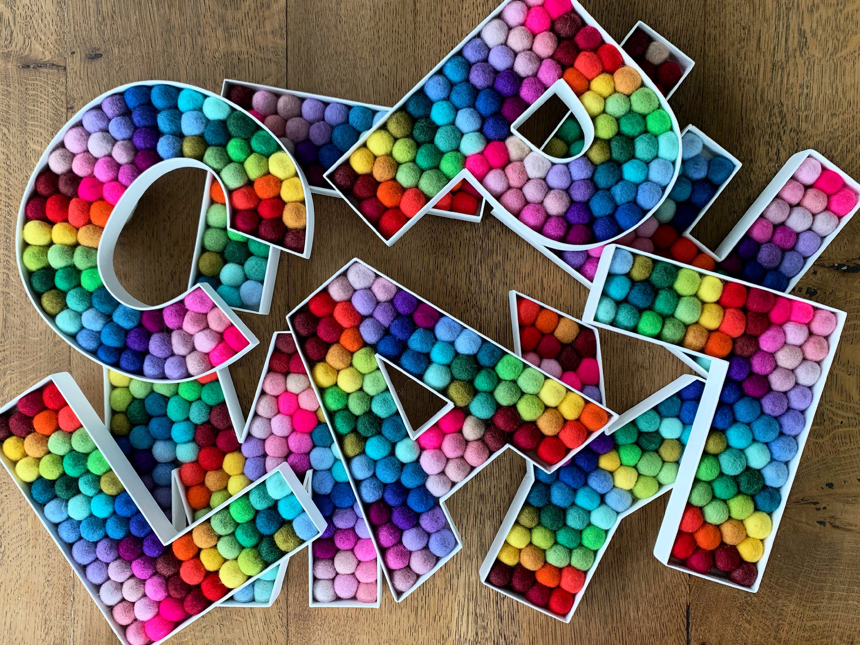 Rainbow Felt Ball Letter PLAY Wooden Fillable Letter - Etsy